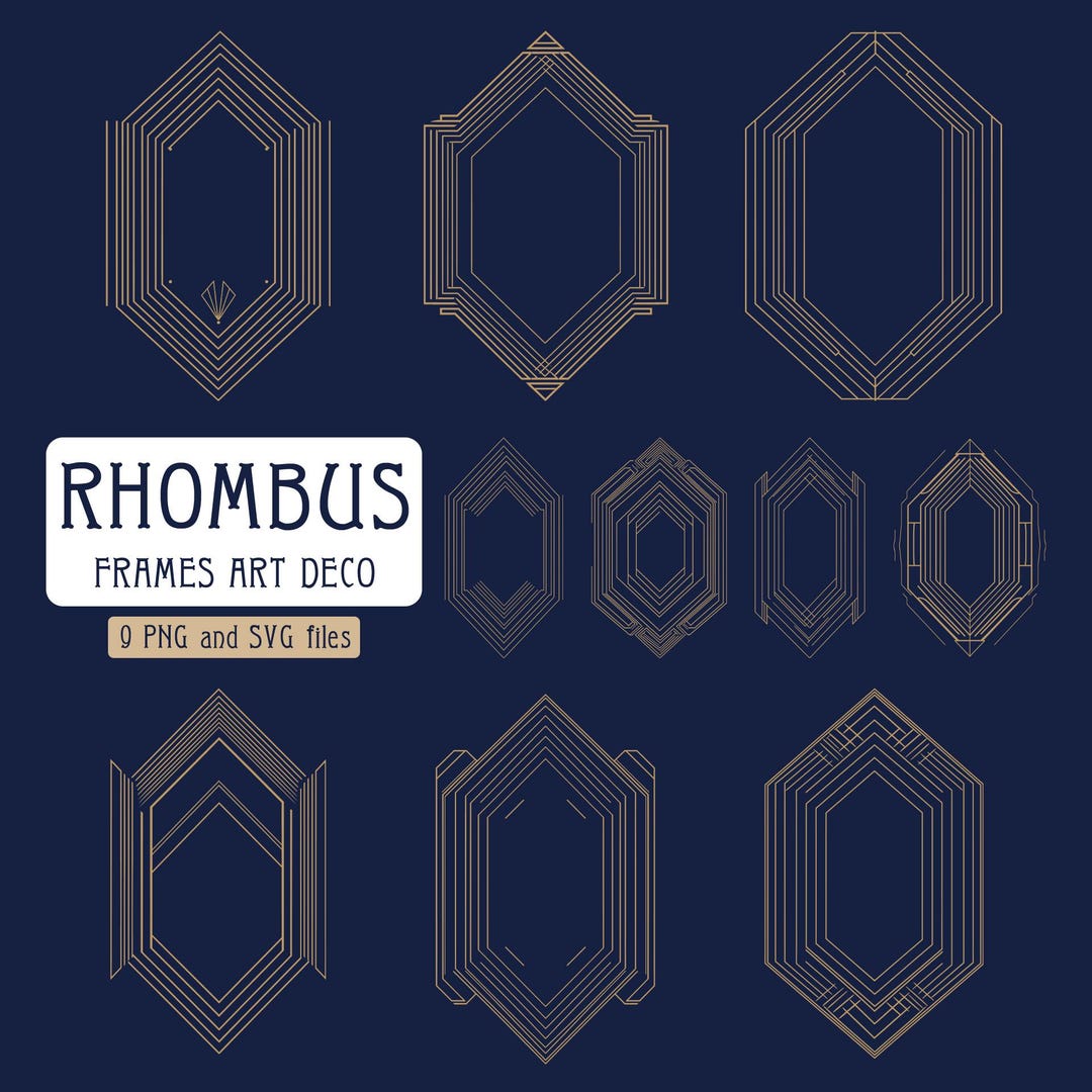 Elegant Art Deco Vertical Rhombus Frames | Gatsby-style Borders ...