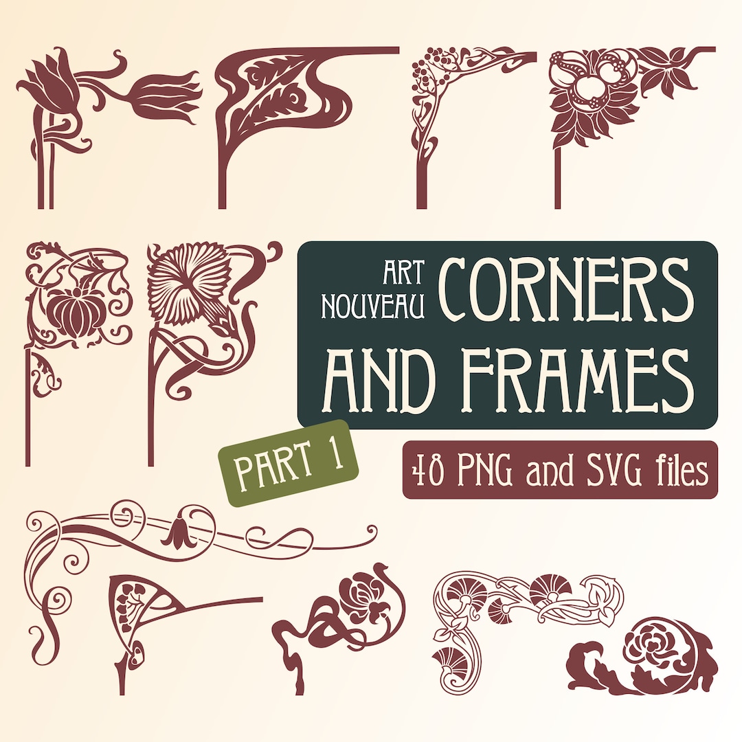 48 PNG & SVG Art Nouveau Corners and Frames Graphic Accents, Vector ...