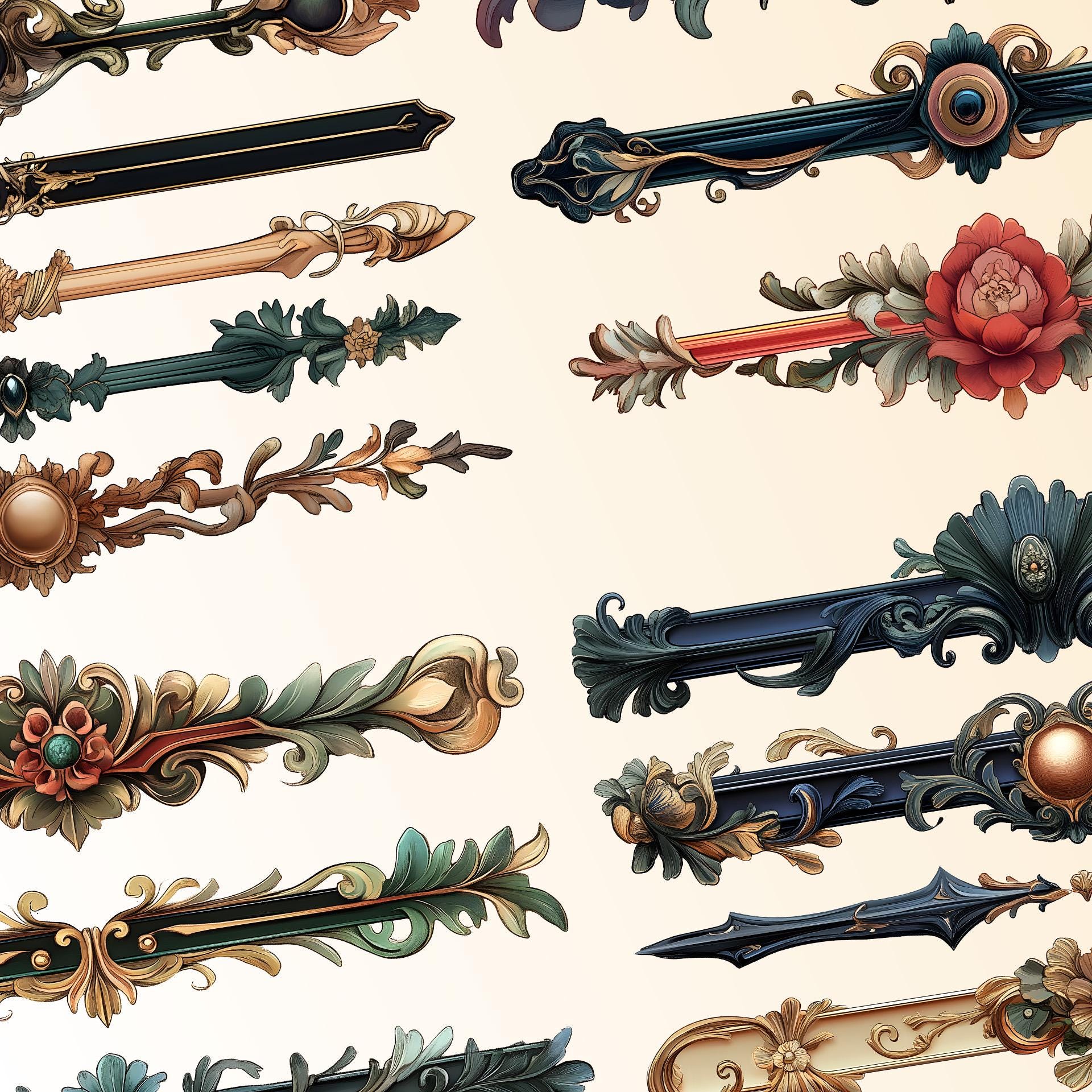 Art Nouveau Text Devider Set 36 PNG, Line Separators, Horizontal Line ...