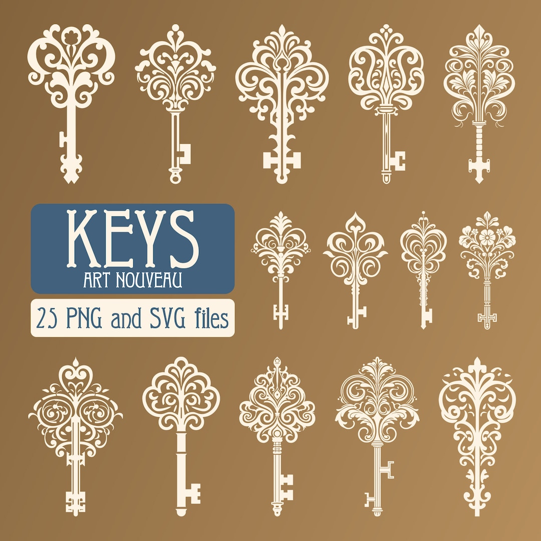 Floral Keys Art Nouveau Set 25 PNG & SVG, Vector Illustration ...