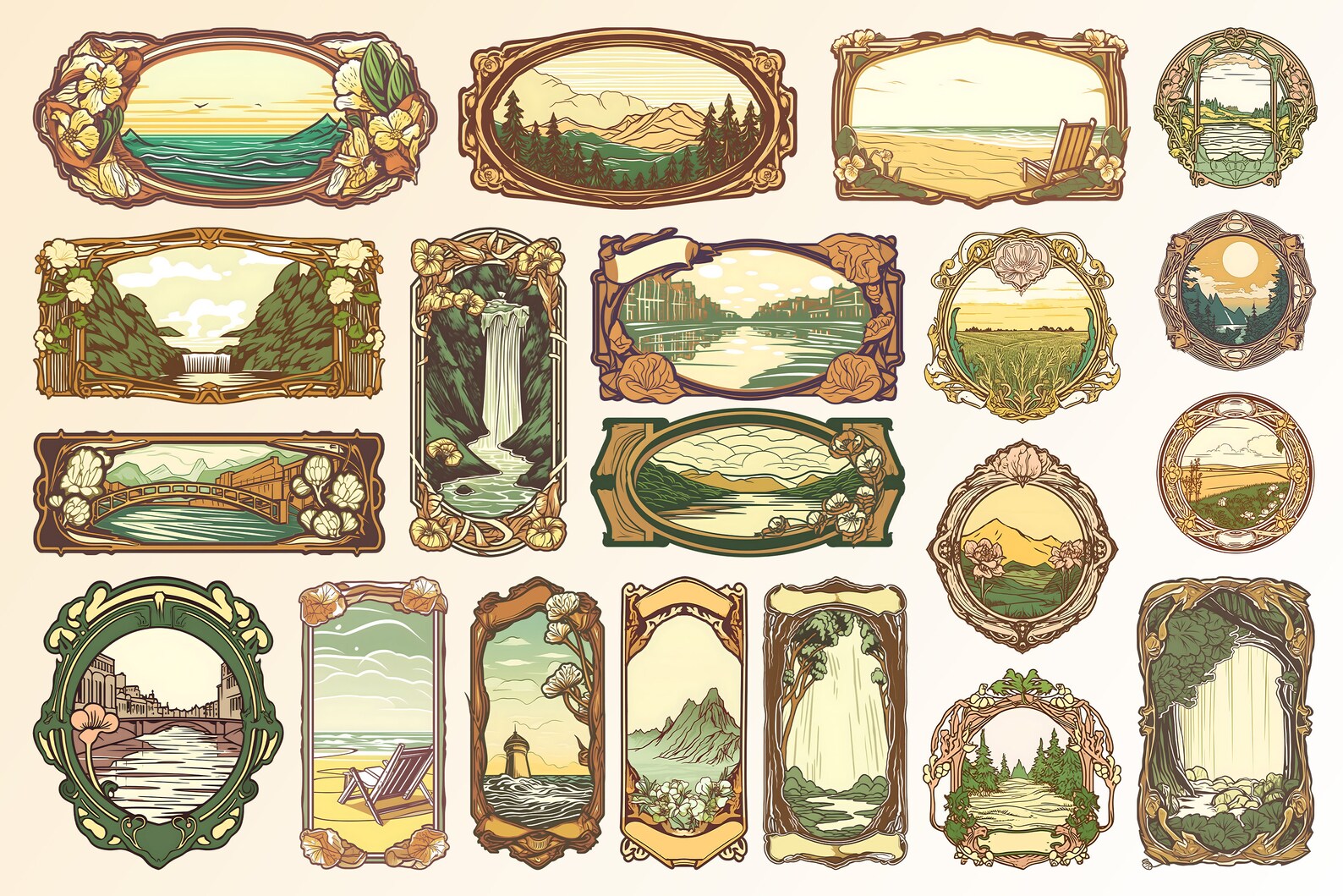 Landscape Art Nouveau, Digital Labels for Wedding Invitations and ...