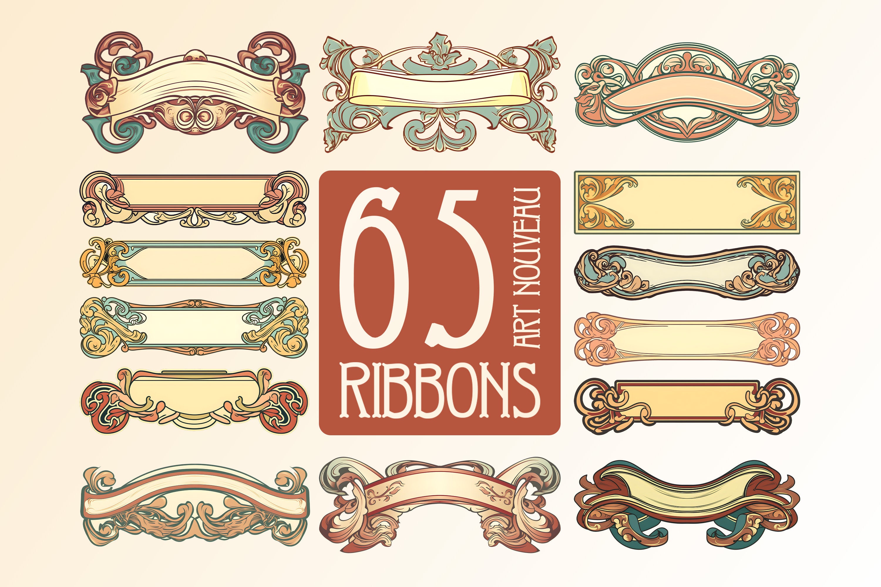 Digital Vintage Ribbons Art Nouveau Style, Design for Your Invitation ...