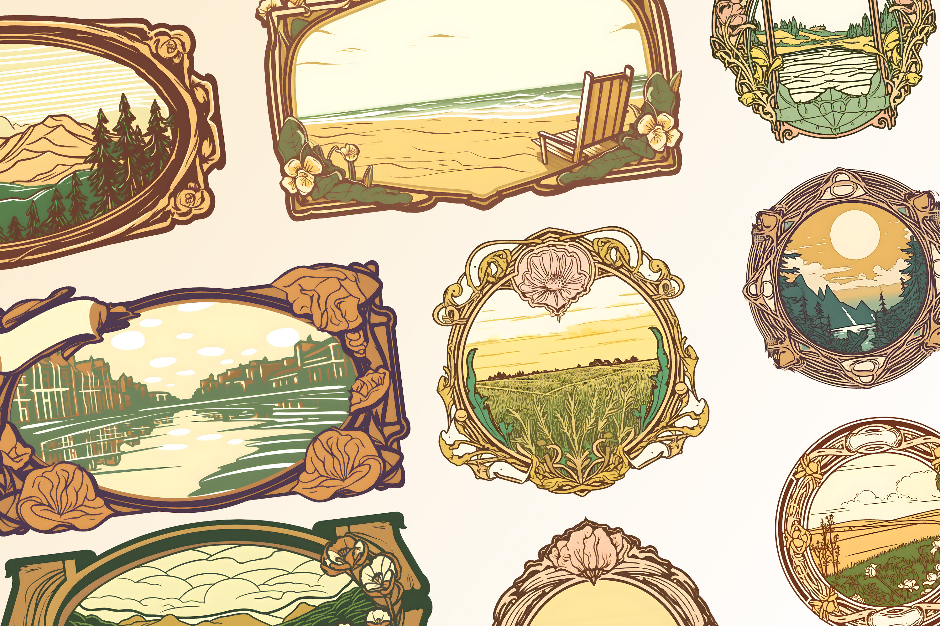 Landscape Art Nouveau, Digital Labels for Wedding Invitations and ...