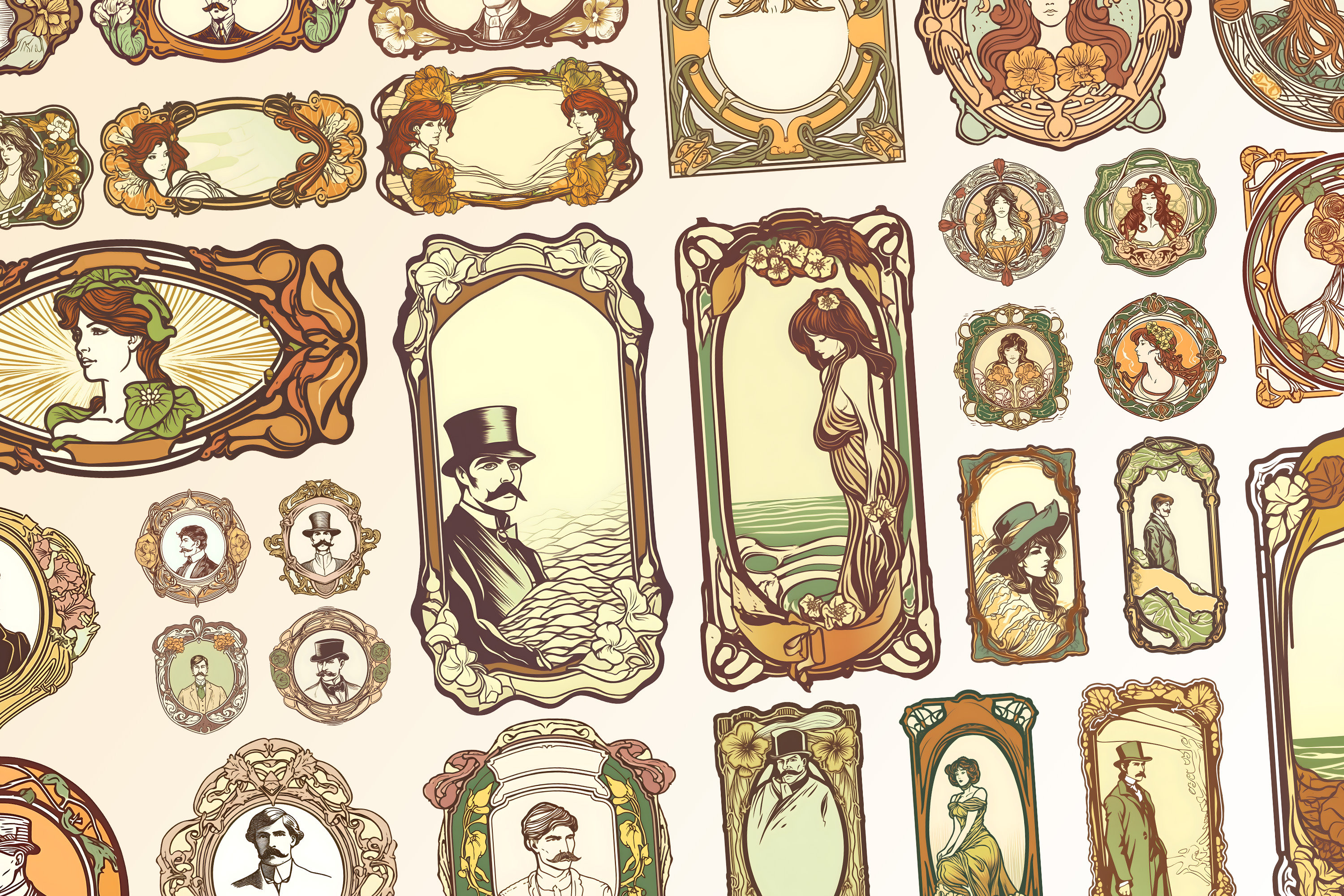 Art Nouveau Digital Labels With People for Wedding Invitations and ...