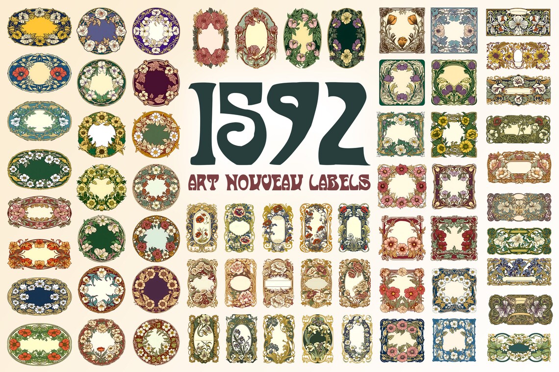 Art Nouveau Digital Labels for Wedding Invitations and Events - Etsy