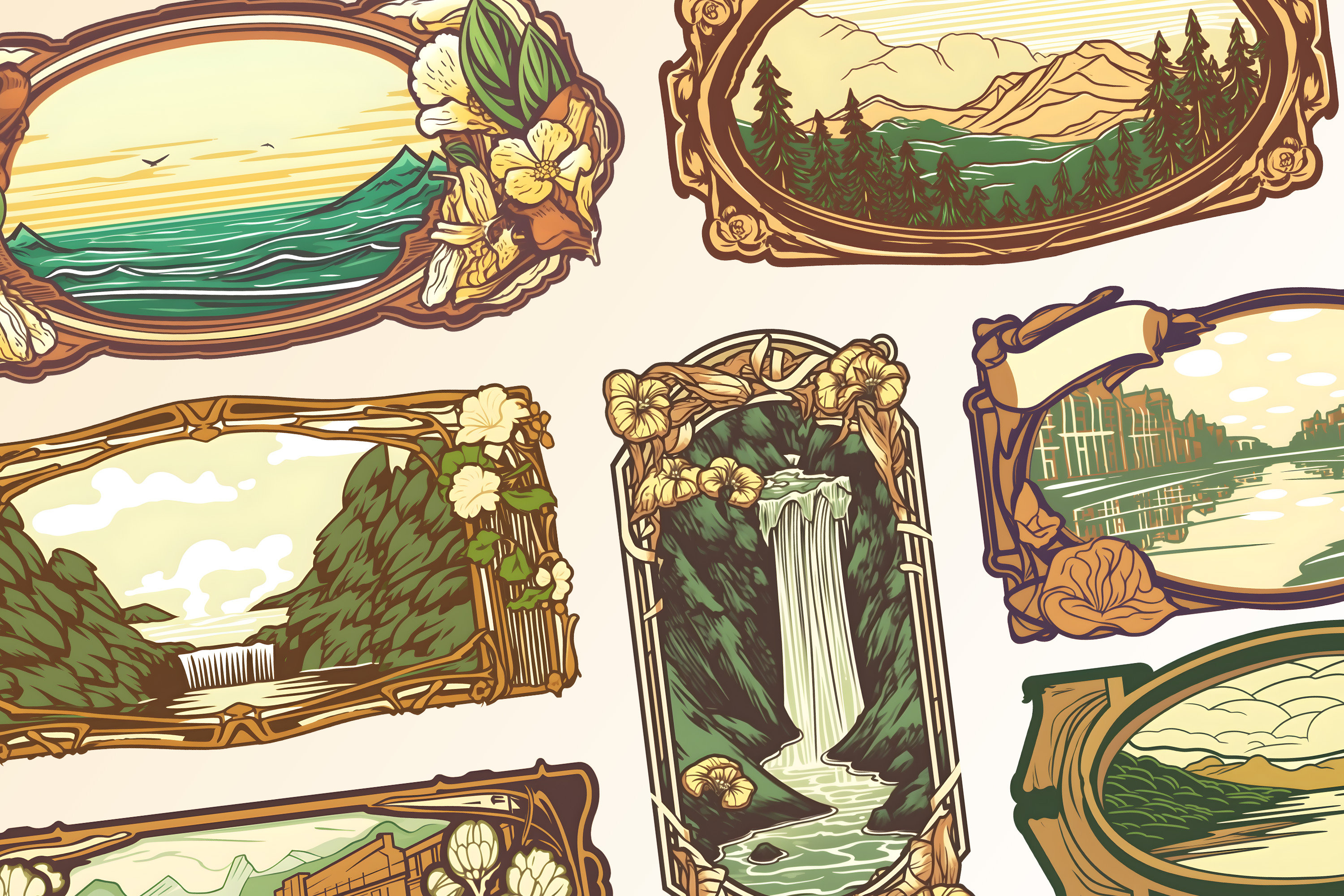 Landscape Art Nouveau, Digital Labels for Wedding Invitations and ...