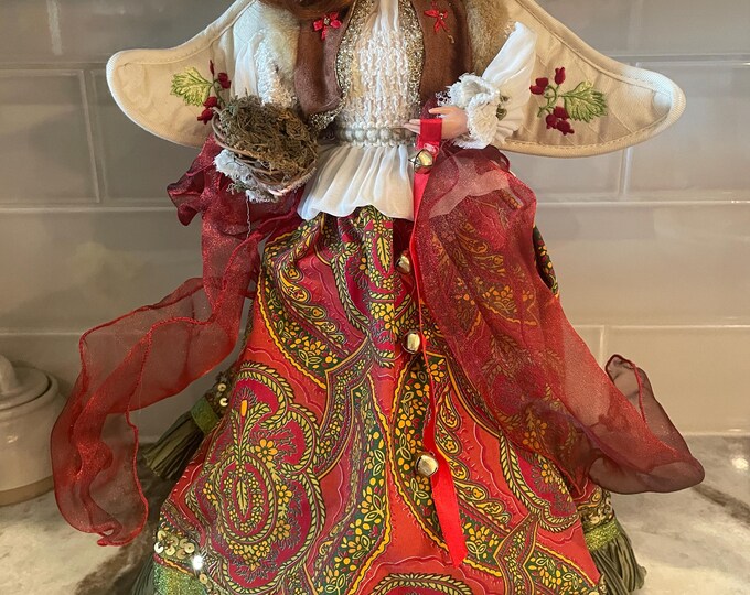16 Inch Elegant Red Green Gold Christmas Angel Tree Topper Holiday ...