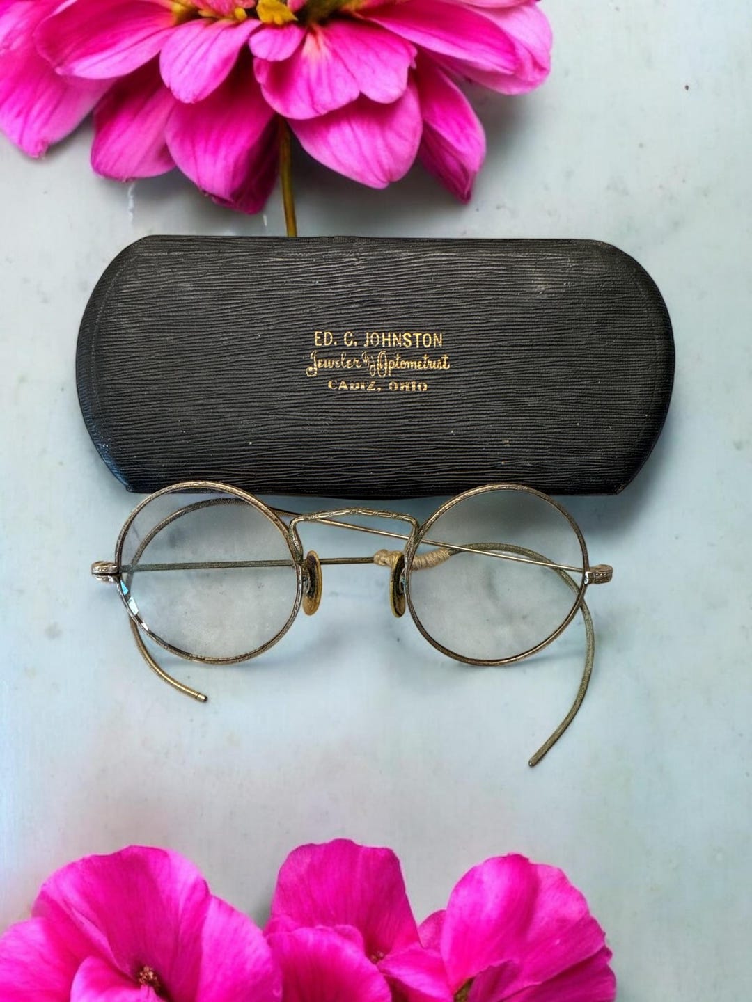 Antique Eyeglasses /spectacles Wire Round Framed With Original Hard ...