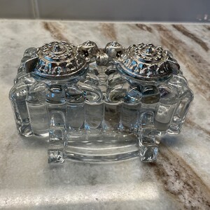 Antique Tatum Crystal and Metal Letter Dual Inkwell Ink Stand Desk Set ...