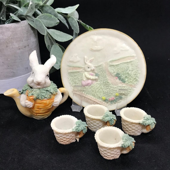 Miniature 7 Piece Rabbit Teapot With Basket Weaved Teacups | Etsy