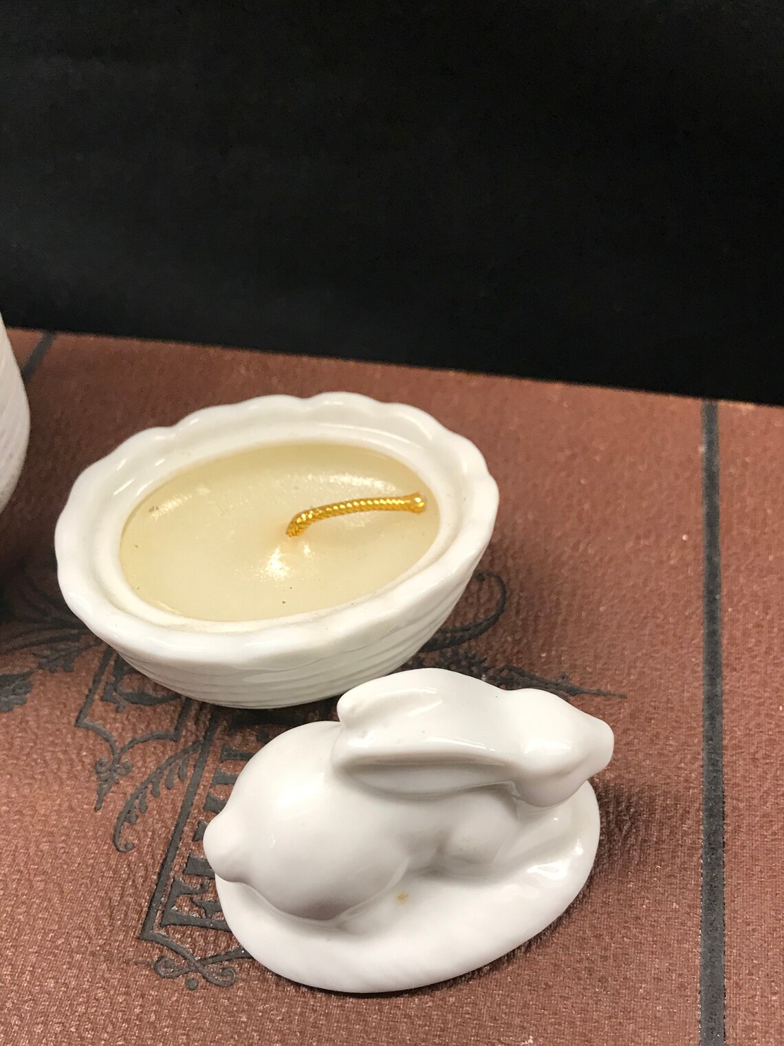 Karen Carson Creations Porcelain Bunny Candle Trinket Box | Etsy