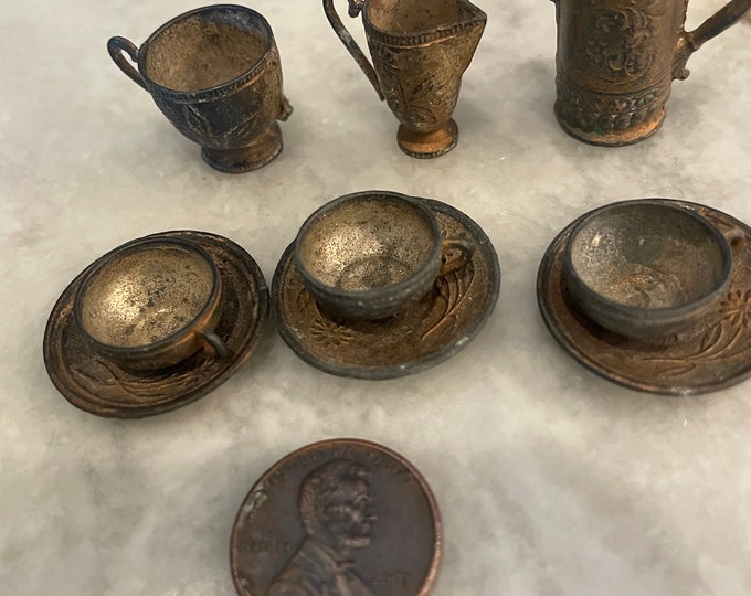 Early Child's 1800's Victorian Pewter Miniature Tea Set Doll Dishes - Etsy