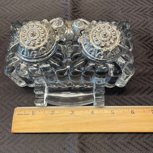 Antique Tatum Crystal and Metal Letter Dual Inkwell Ink Stand Desk Set ...