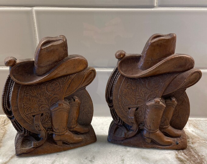 Syroco Wood COWBOY BOOKENDS Vintage - Etsy