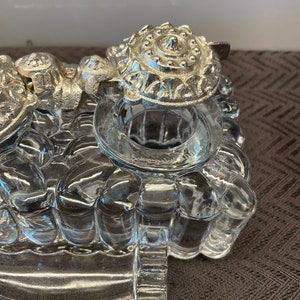 Antique Tatum Crystal and Metal Letter Dual Inkwell Ink Stand Desk Set ...