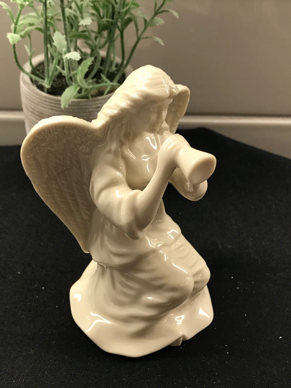 Lenox Angel With Trumpet/22k Gold Paint Sash/kneeling Angel - Etsy