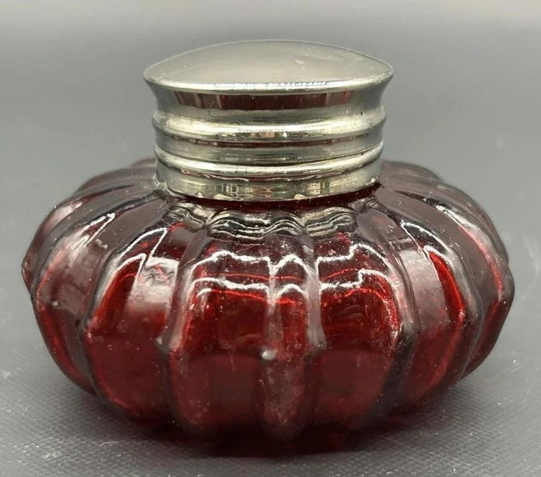 Antique Cranberry Glass Inkwell, Ruby Glass Inkwell, Red Glass Inkwell ...