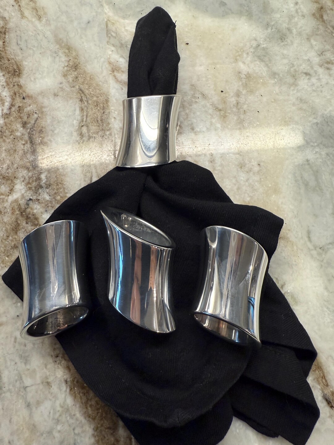 Vintage Nambe Studio Set of 4 Napkin Rings Holders Contemporary Slanted ...