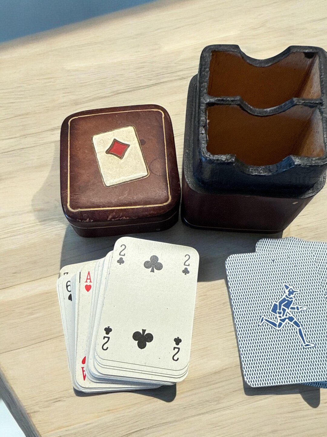 Antique Double Deck Miniature Playing Cards With Original Leather Box ...