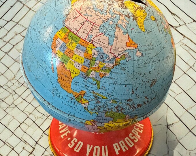 Vintage World Globe Bank Tin MADE IN USA the Ohio Art Co. - Etsy