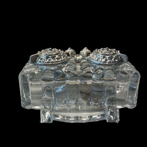 Antique Tatum Crystal and Metal Letter Dual Inkwell Ink Stand Desk Set ...