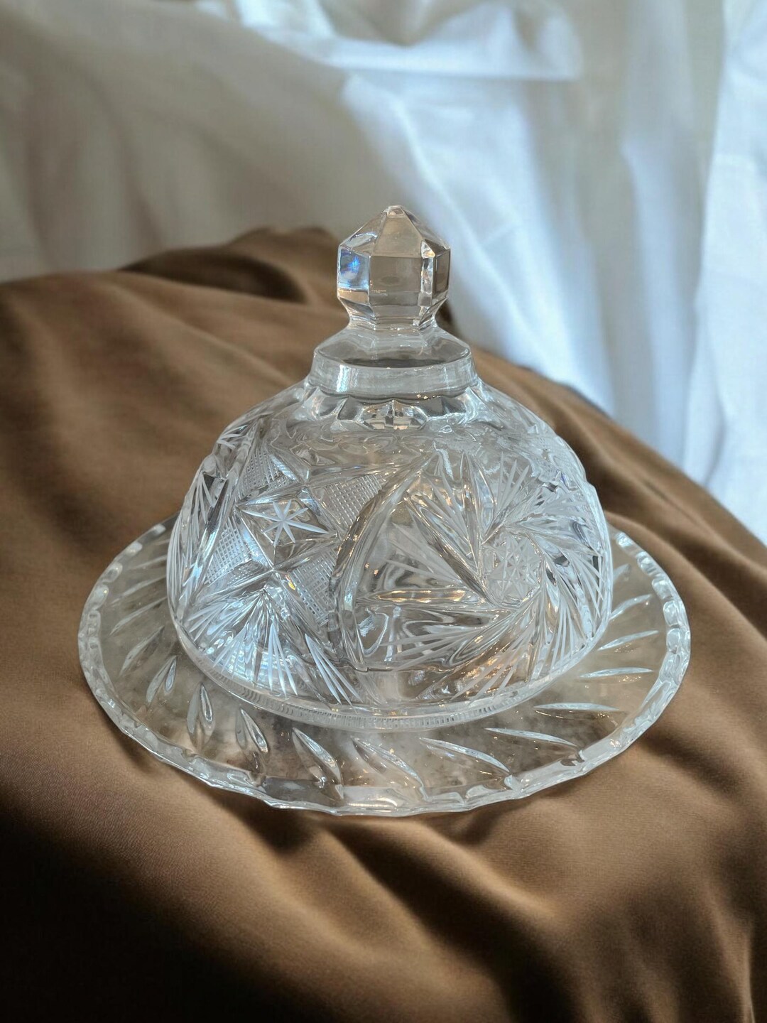 Vintage Clear Glass Lead Crystal Covered Round Dome Lid Pinwheel Design ...