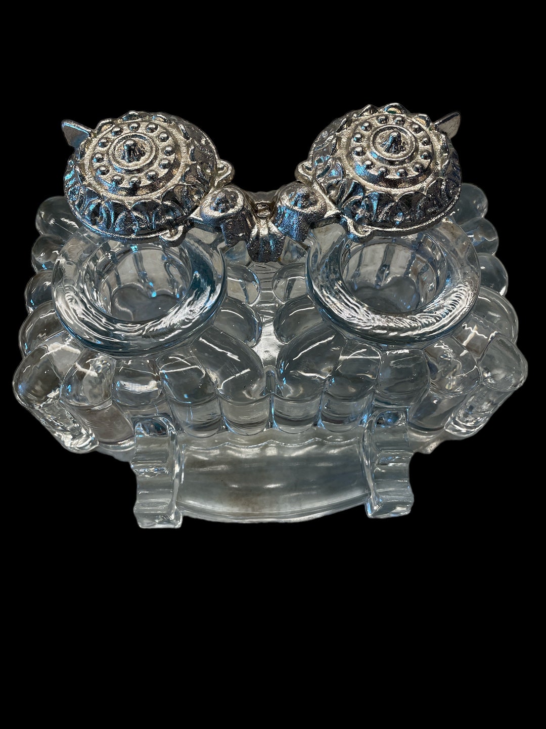 Antique Tatum Crystal and Metal Letter Dual Inkwell Ink Stand Desk Set ...