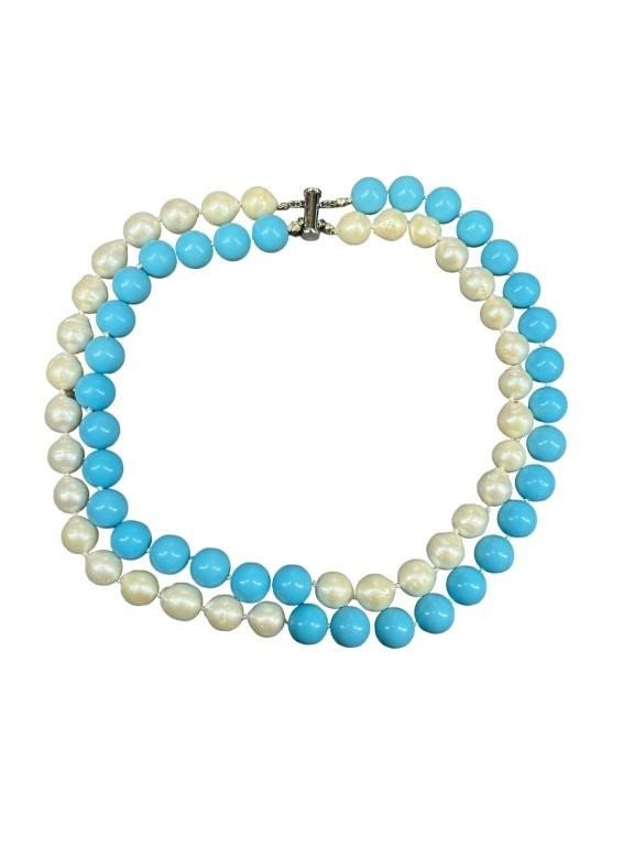 Vintage Simulated /turquoise Blue Pearl Bead and Fresh Water Pearl ...