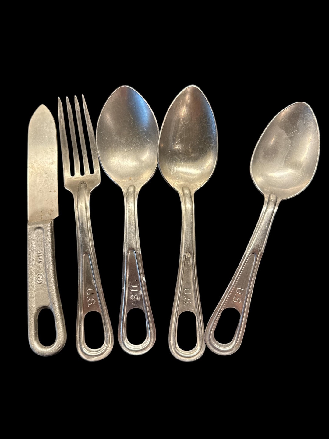 Vintage US Military Cutlery Flatwear Utensils 5pc Fork Knife Spoon ...