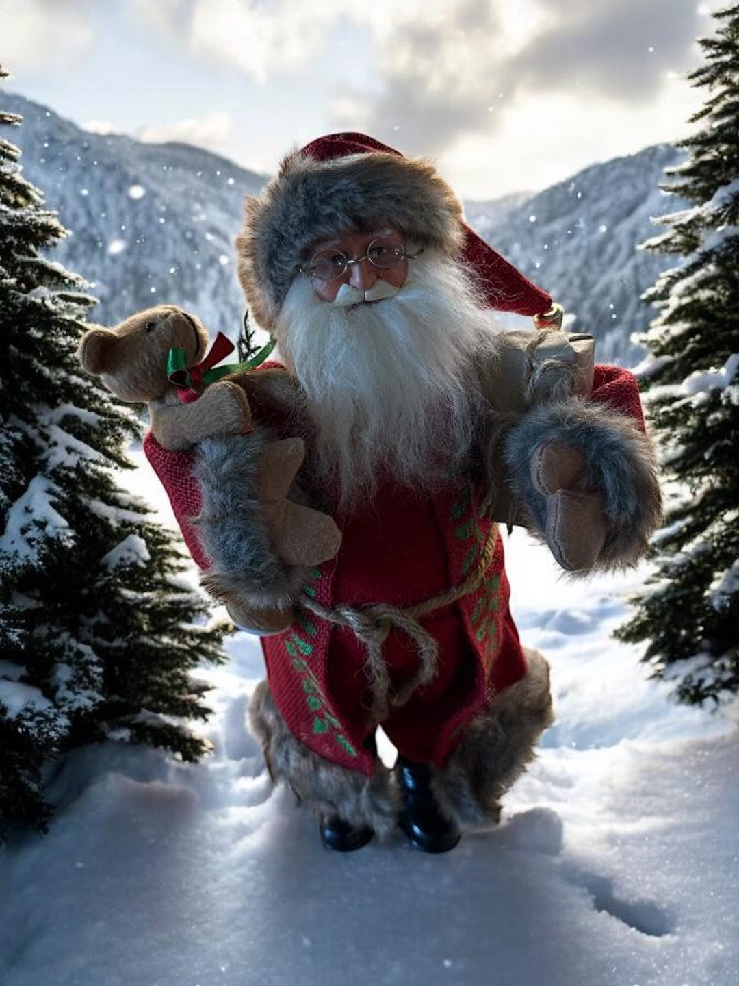 Vintage Santa Claus Figurine 16" – Saint Nick in Red Robe With Brown ...