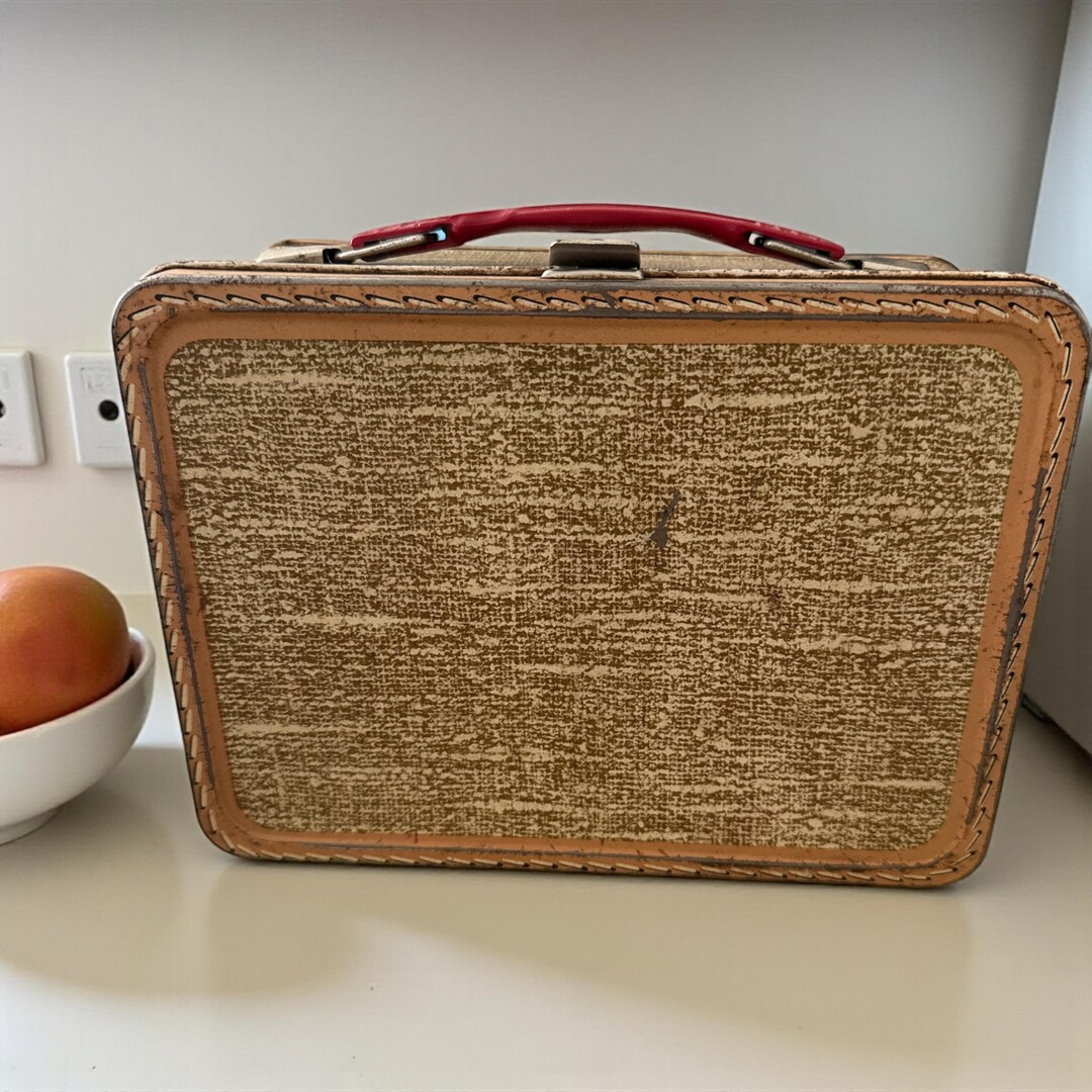 Vintage 1950s Textured Metal Lunch Box • Burlap Western Pattern Tin ...