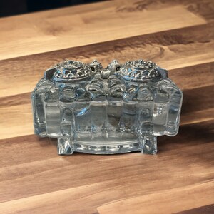 Antique Tatum Crystal and Metal Letter Dual Inkwell Ink Stand Desk Set ...