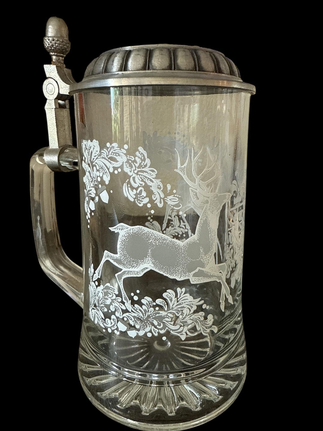 Vintage Etched Glass Beer Stein With Pewter Buck/deer Lid – Wildlife ...