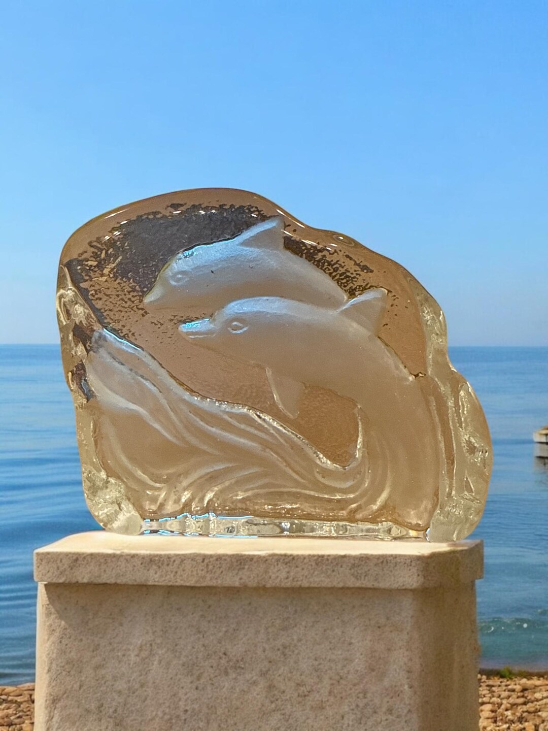 Dolphins Etched in Glass Paperweight - Etsy