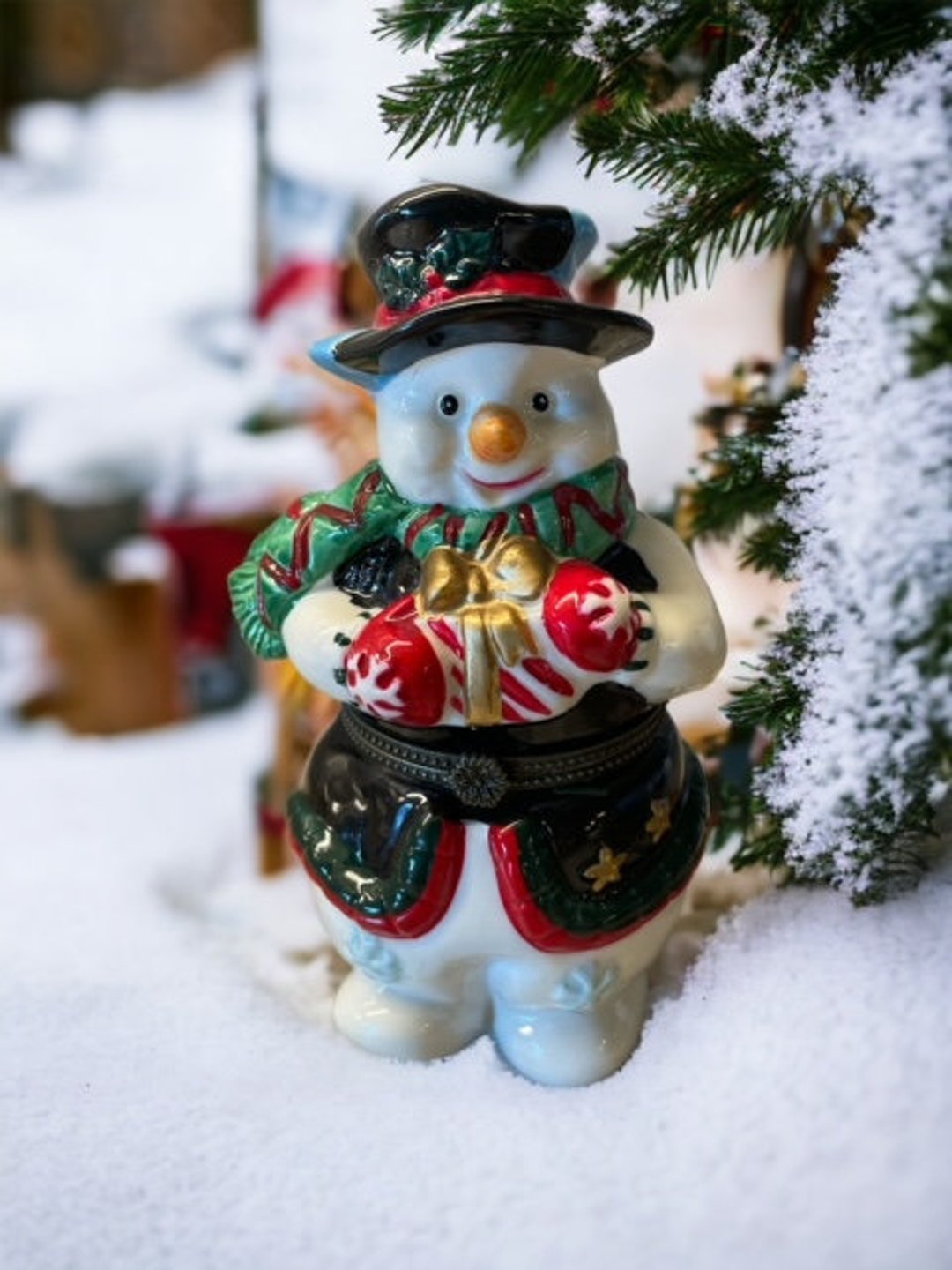 Vintage Hinged Ceramic Hand Painted Christmas Snowman Trinket Box - Etsy