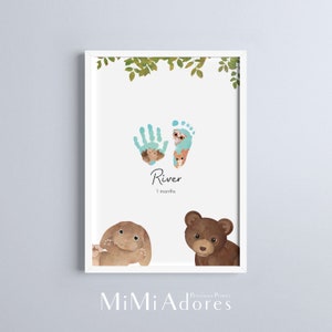 Luxury Custom Woodland Nursery Prints, Personalised Baby Handprint ...