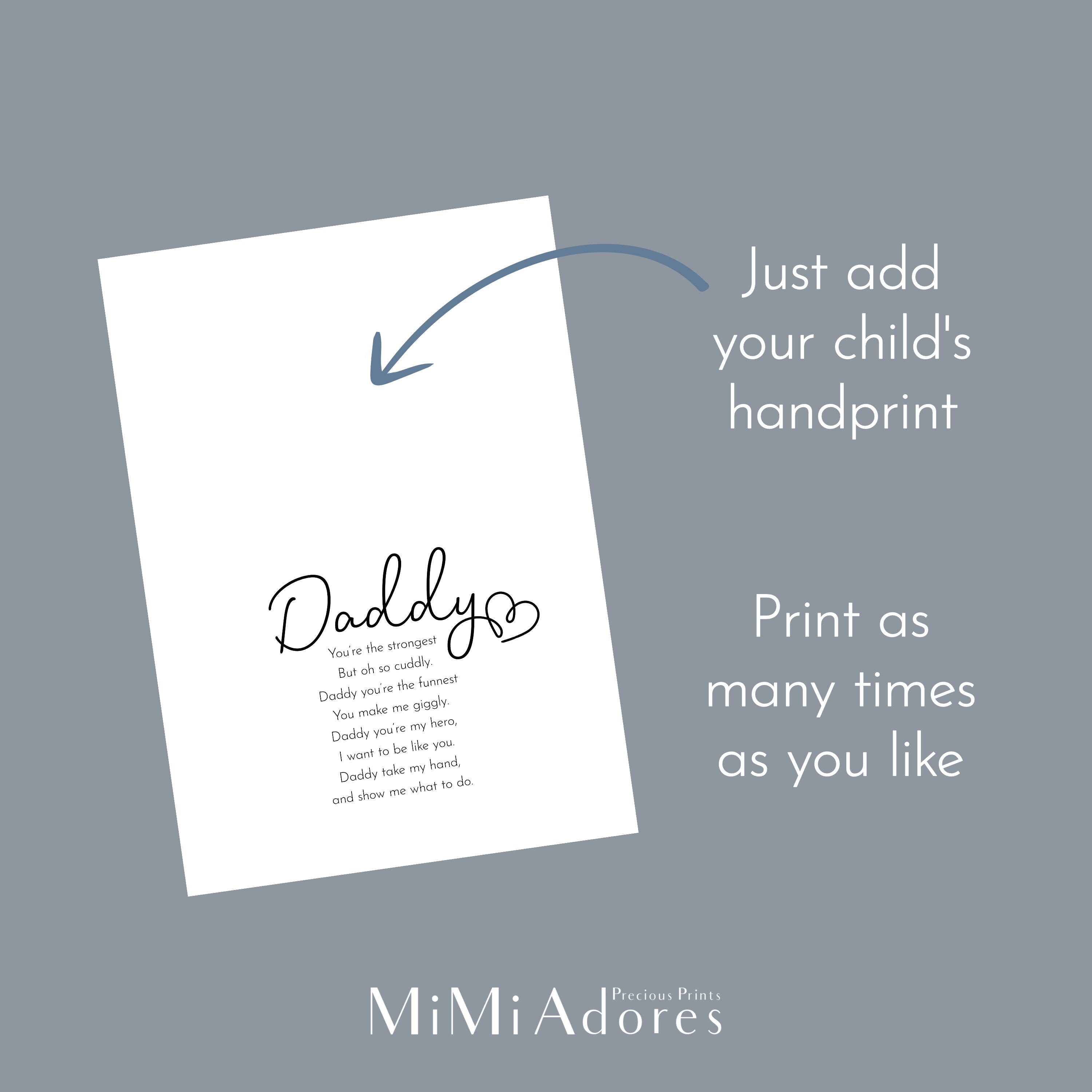 Daddy Handprint Poem | Fathers Day Birthday | Daddy Dad Poem Printable ...