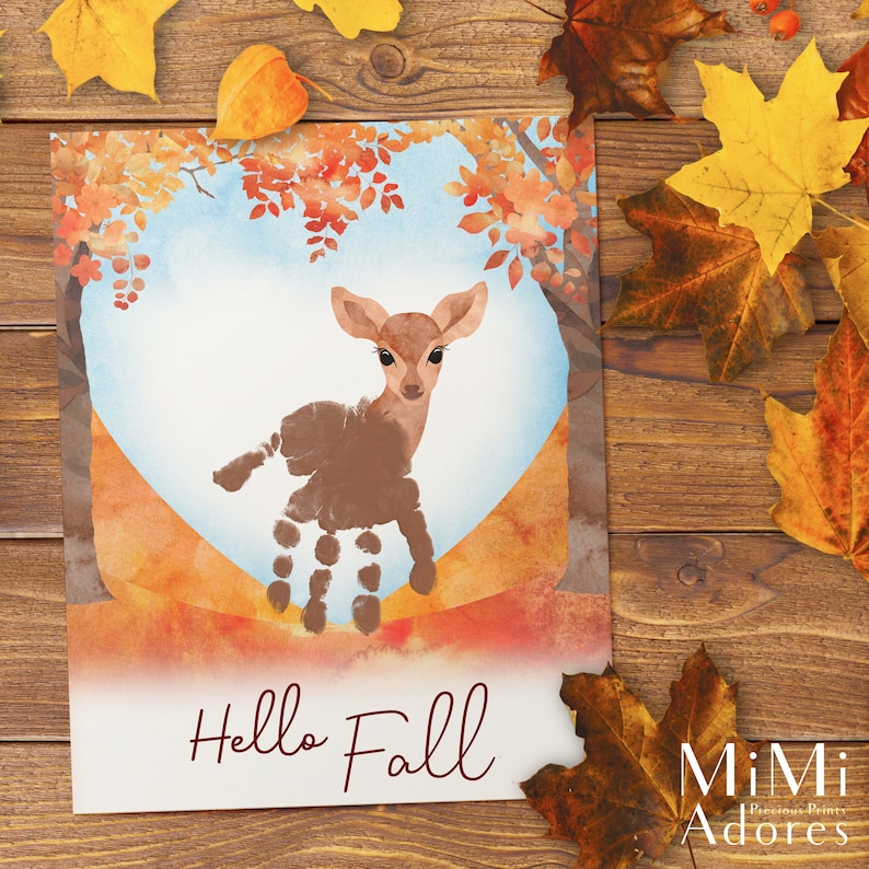 Hello Fall Deer Handprint Art Craft Instant Download - Etsy