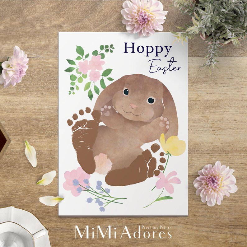 Printable Bunny Footprint Art Craft Hoppy Happy Easter - Etsy