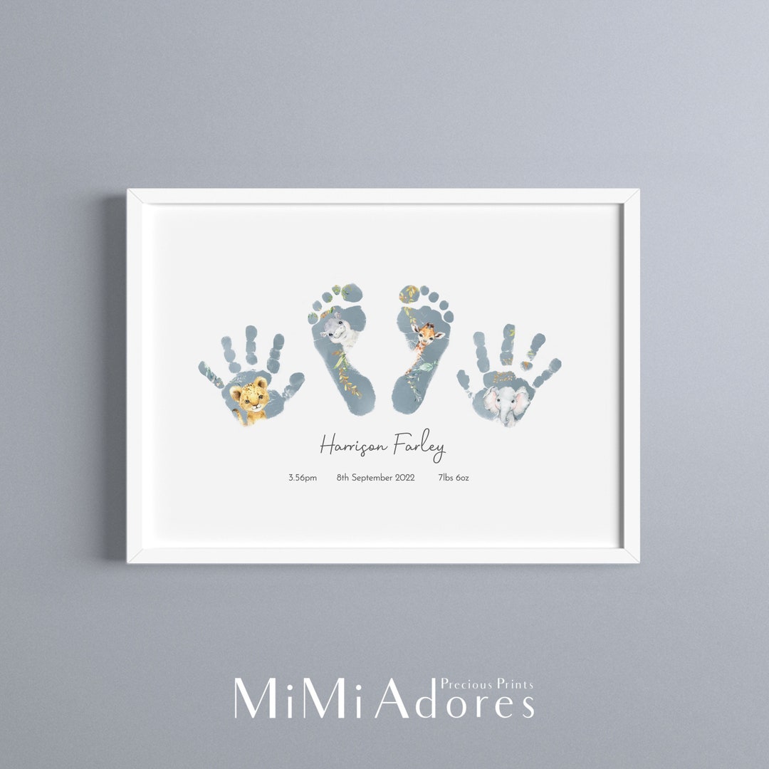 Bespoke Baby Hand and Footprint Art, Jungle Nursery Print, Safari ...