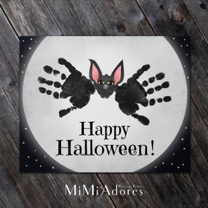 Bat Happy Halloween | Handprint Art Craft | Printable Halloween ...