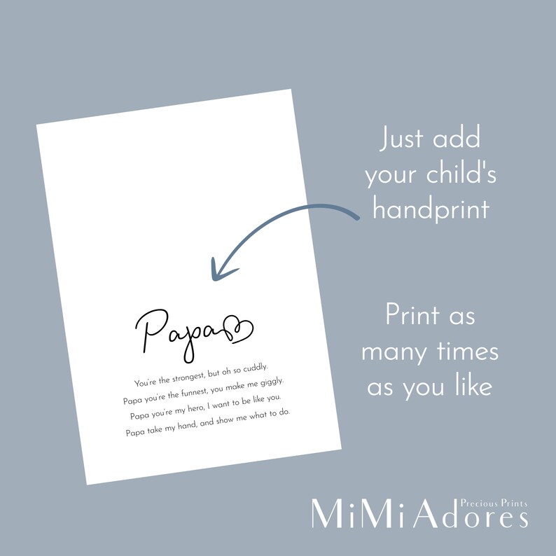 Papa Handprint Poem Fathers Day Birthday Papa Poem - Etsy