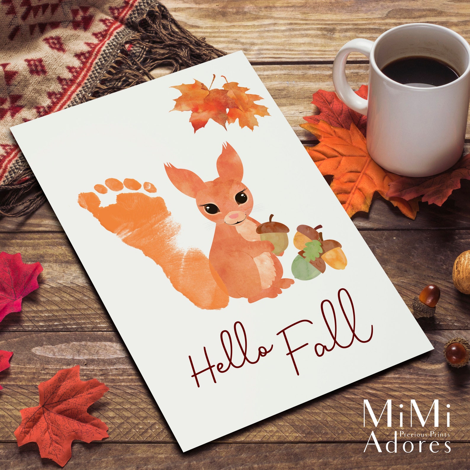 Hello Fall Squirrel Footprint Art Craft | Instant Download | Autumn ...