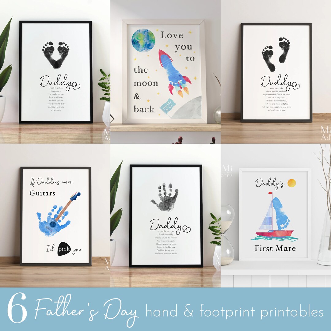 6 X Fathers Day Handprint Footprint Craft Pack | Daddy Handprint Poem ...