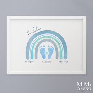 Personalised Rainbow Baby Print, Custom Baby Boy Nursery Art in ...