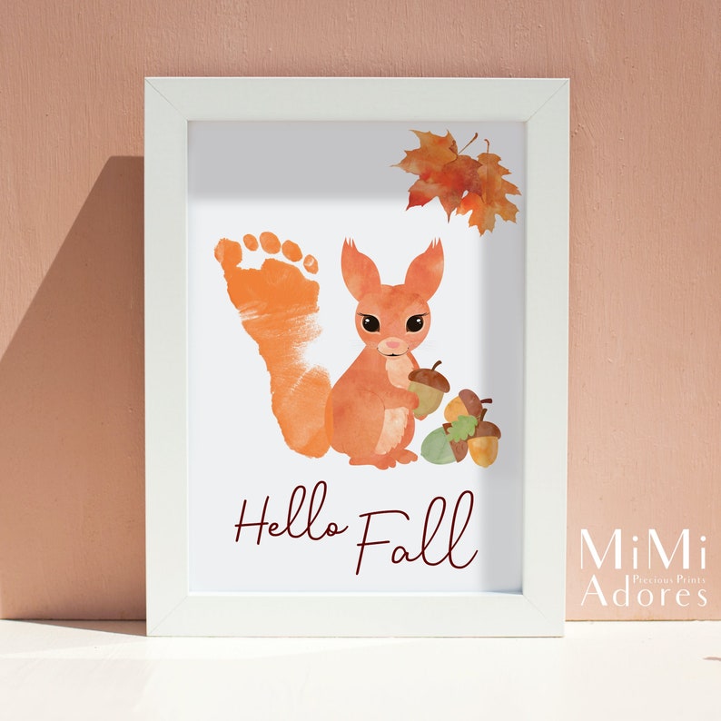 Hello Fall Squirrel Footprint Art Craft Instant Download - Etsy