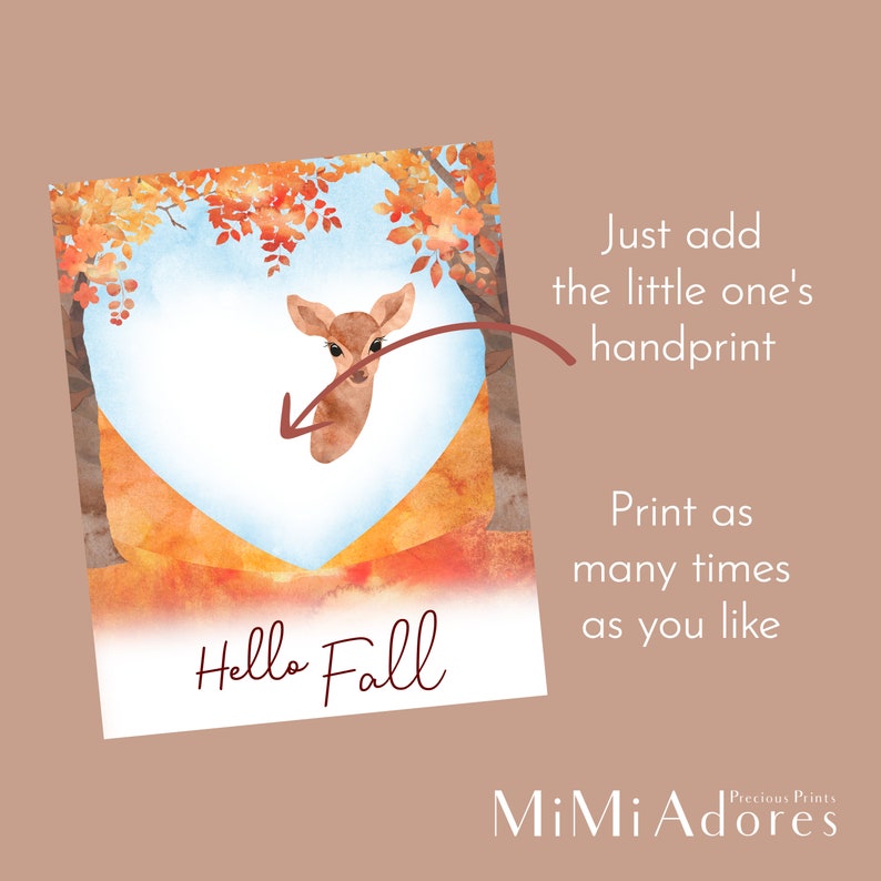 Hello Fall Deer Handprint Art Craft Instant Download - Etsy