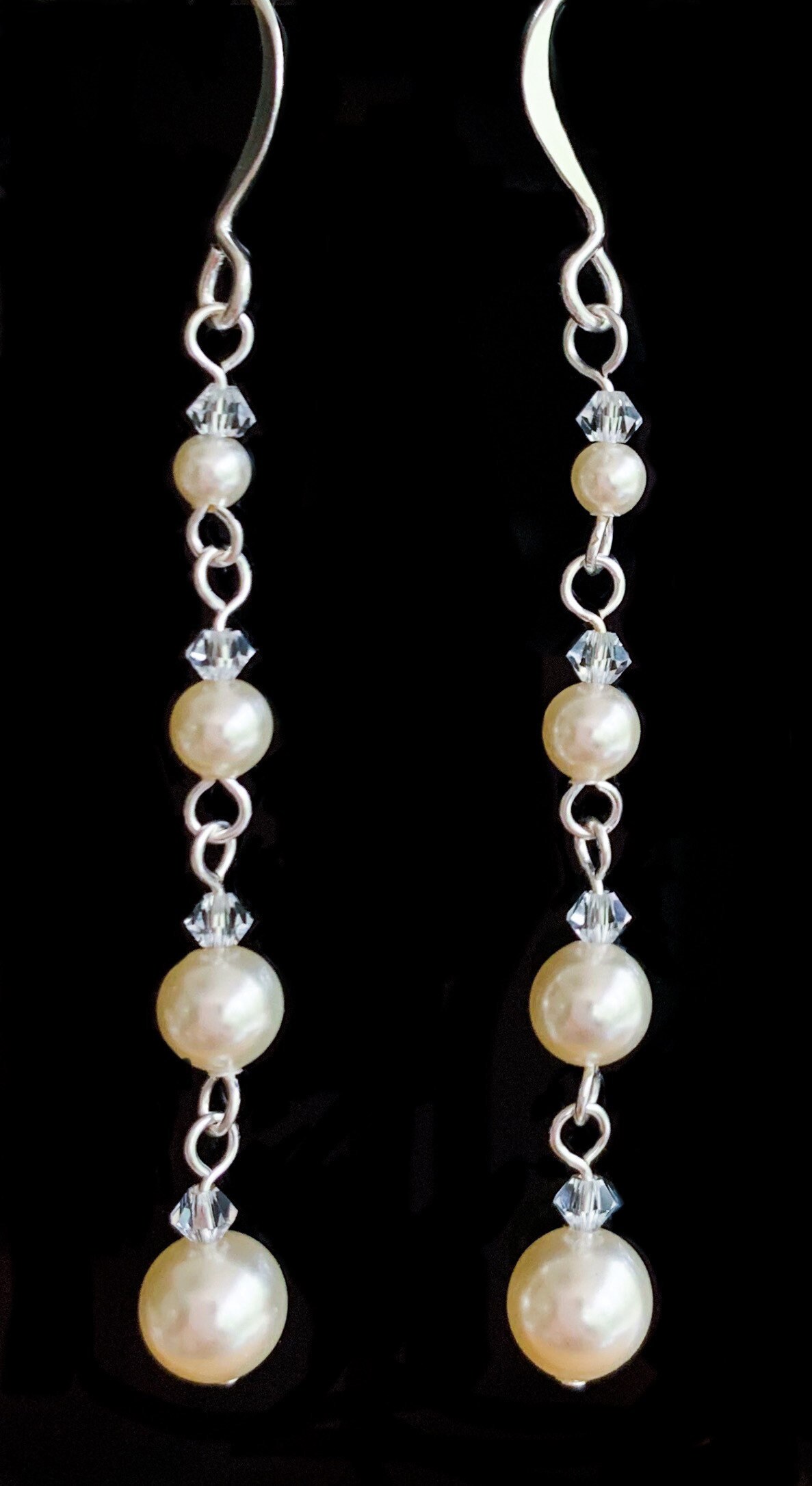 White Pearl Bead Earrings. Silver Statement Earrings. Dangle Drop ...