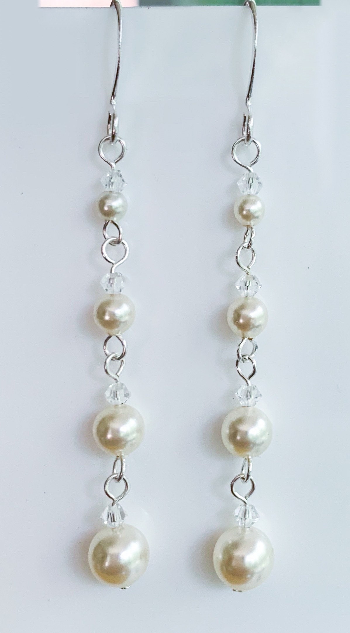 White Pearl Bead Earrings. Silver Statement Earrings. Dangle Drop ...