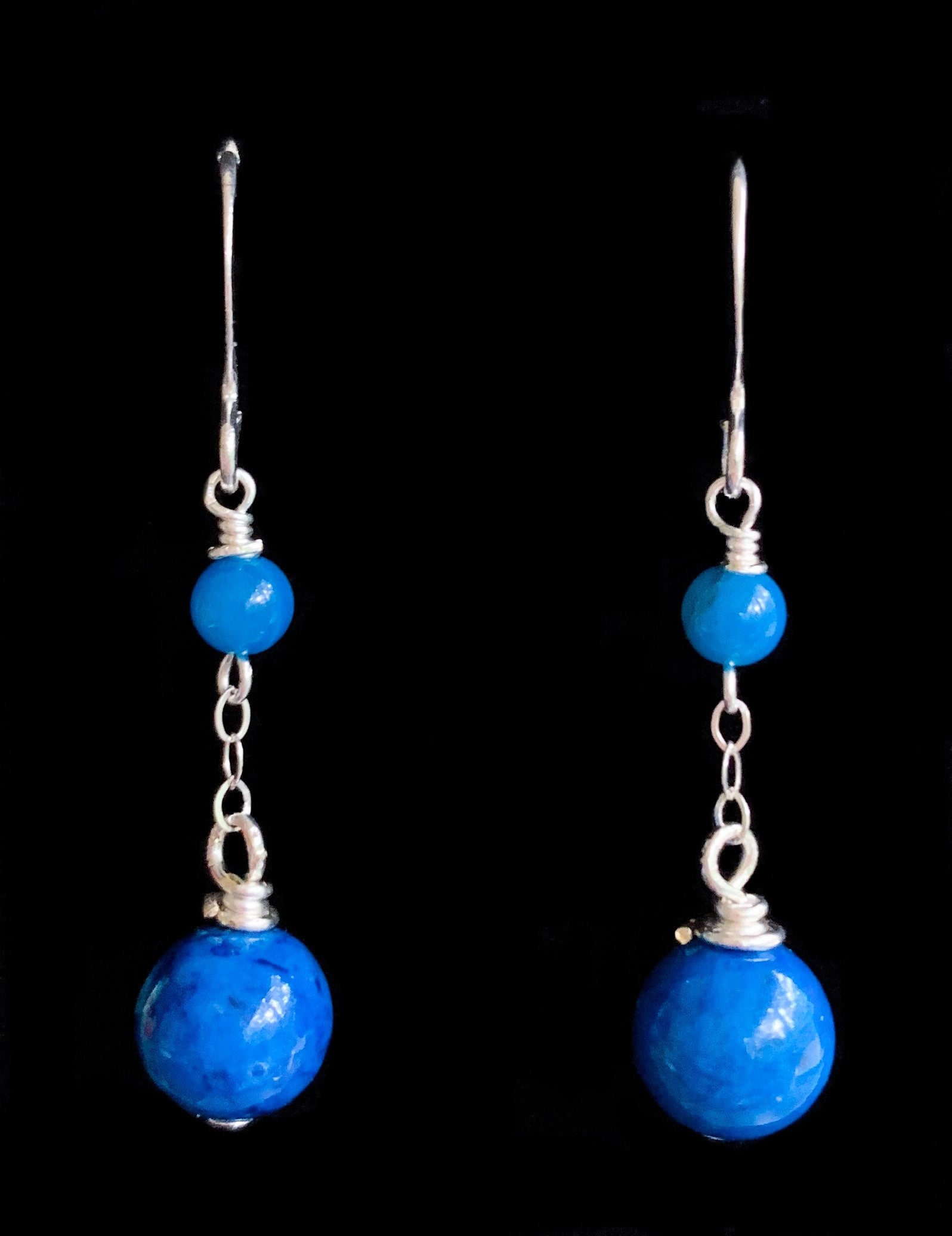 Blue Gemstone Bead Earrings. Statement Silver Earrings. Dangle - Etsy